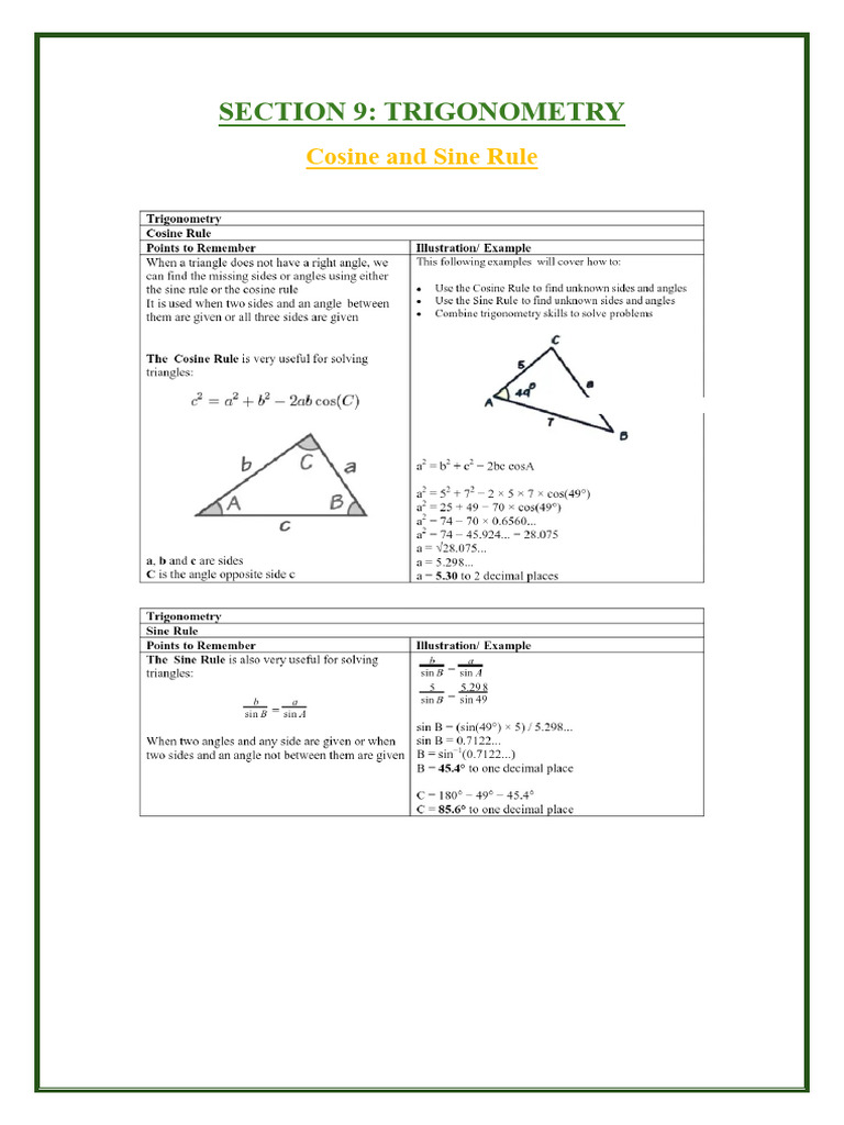 Trigonometry Notes | PDF