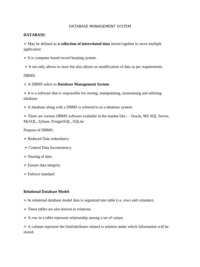 DATABASE MANAGEMENT SYSTEM Notes For Students | PDF | Relational ...