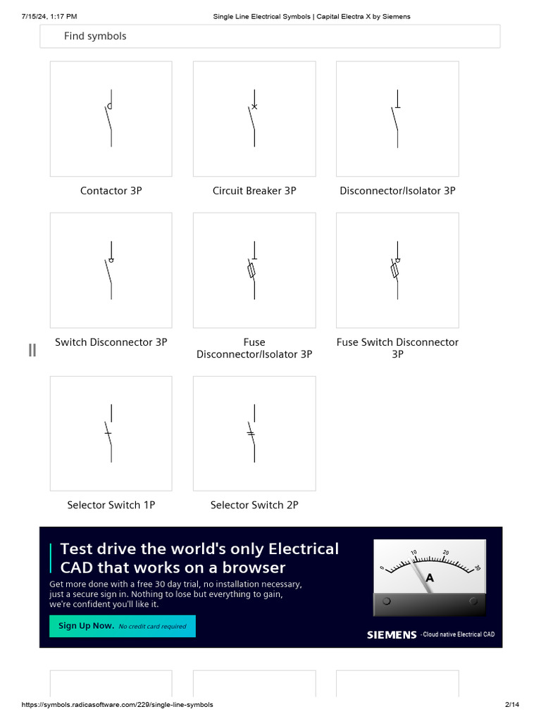 Single Line Electrical Symbols - Capital Electra X by Siemens | PDF ...