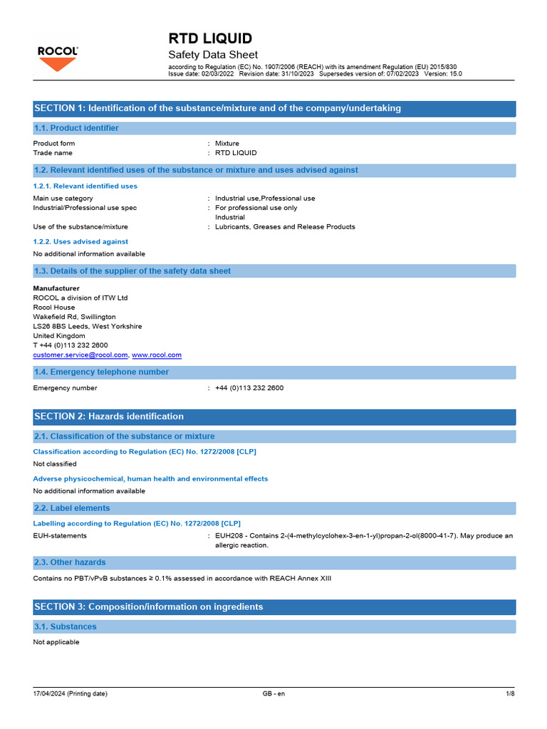 RTD LIQUID__ GB | PDF | Toxicity | Personal Protective Equipment