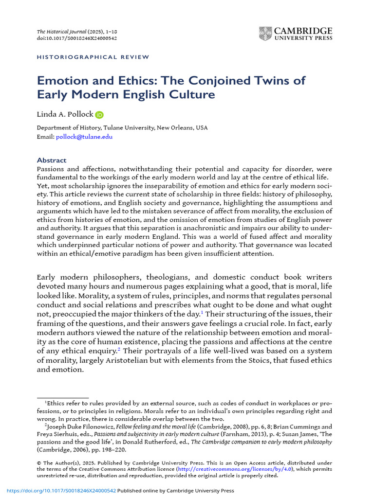 Emotion and Ethics The Conjoined Twins of Early Modern English Culture | PDF | Reason | Emotions