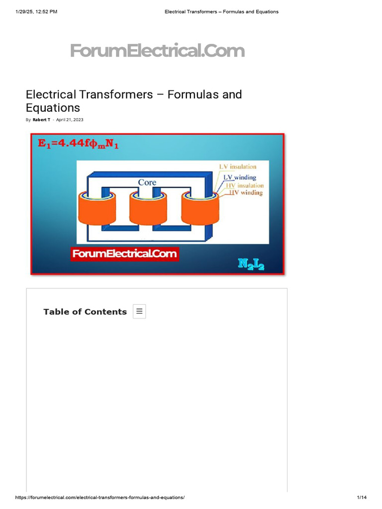Transformer Formulas & Equations Guide | PDF | Transformer | Voltage