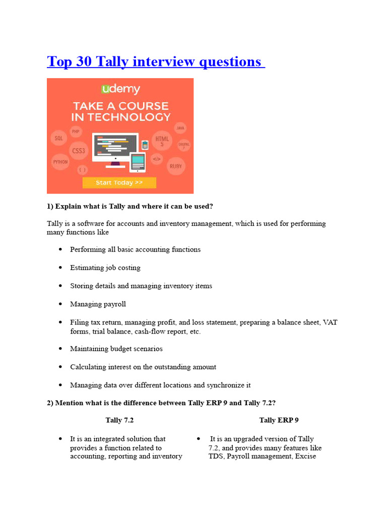 Top 30 Tally Interview Questions | PDF | Debits And Credits | Expense
