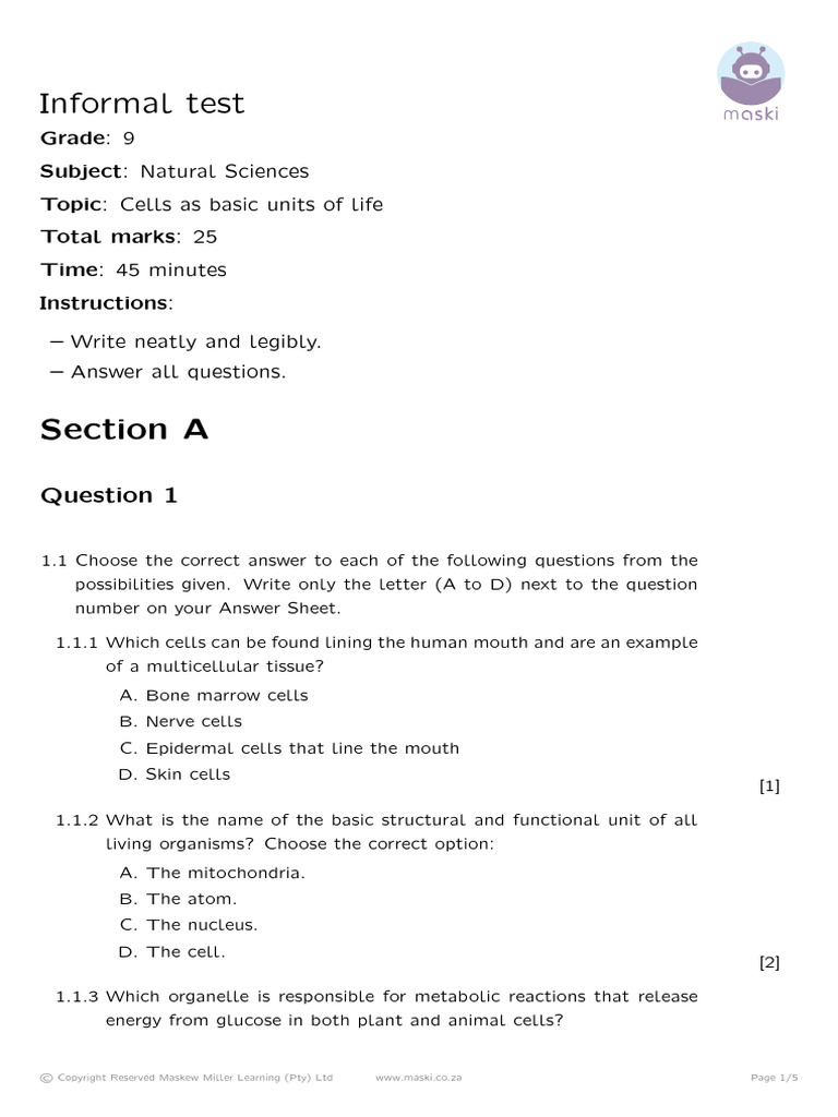 Informal Test 25 20250129075707 | PDF | Cell (Biology) | Chloroplast