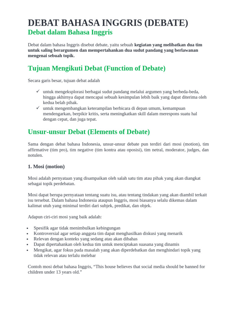 Materi Debat Bahasa Inggris dan Notulen | PDF