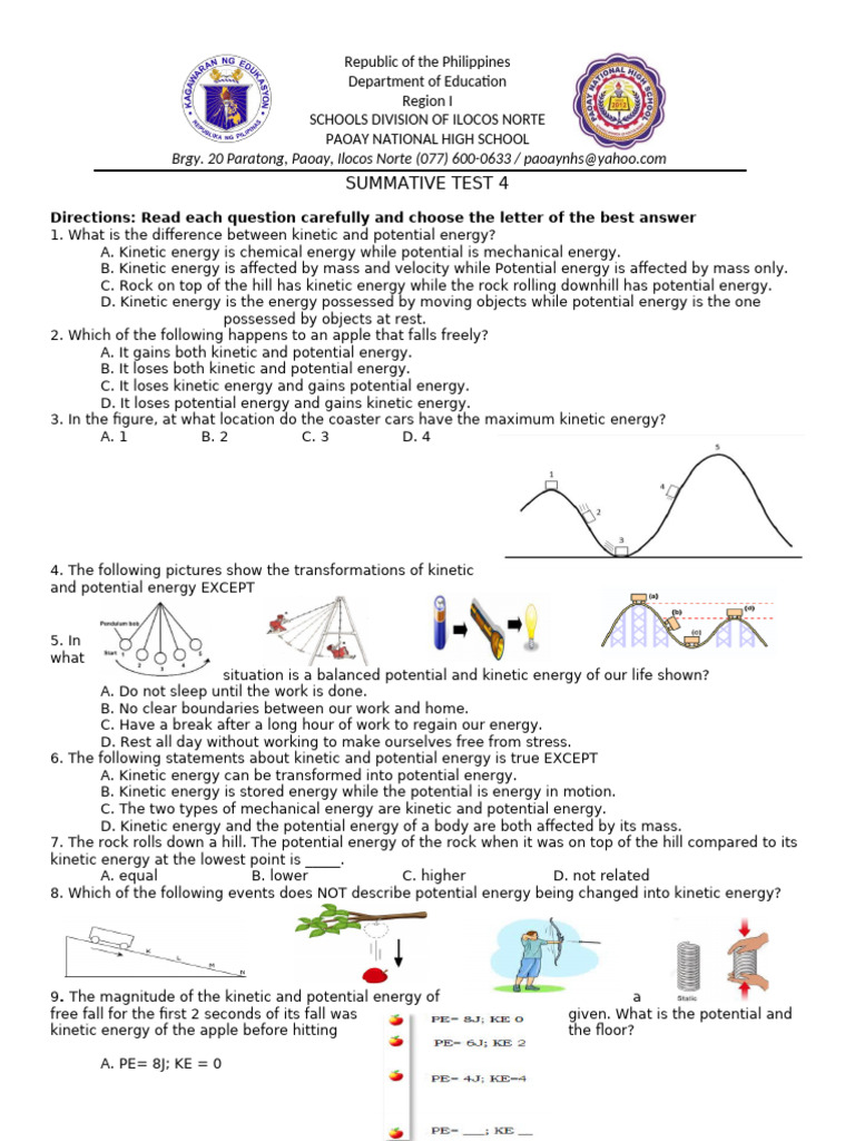 Kinetic vs. Potential Energy Quiz | PDF | Kinetic Energy | Potential Energy
