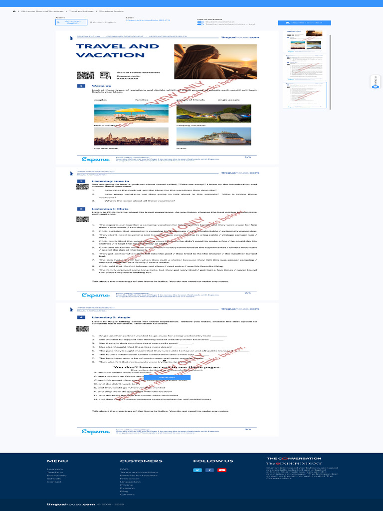 Travel and Holidays - Preview Worksheet | PDF