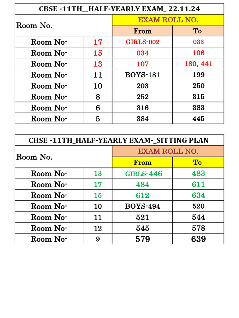 11 TH Sitting Plan-2 | PDF