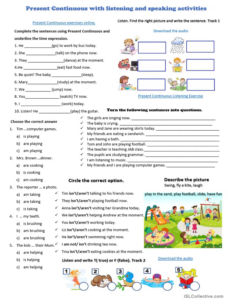 Present Continuous - Grammar, Listening, Speaking. | PDF