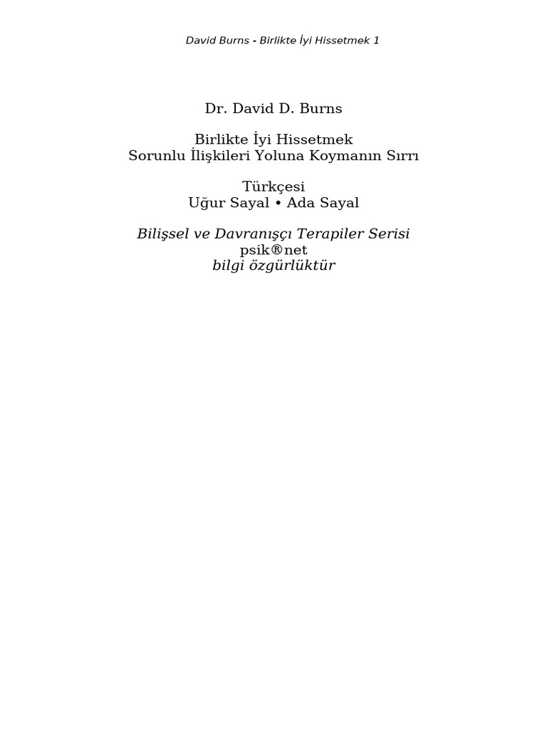 Birlikte İyi Hissetmek David D. Burns | PDF