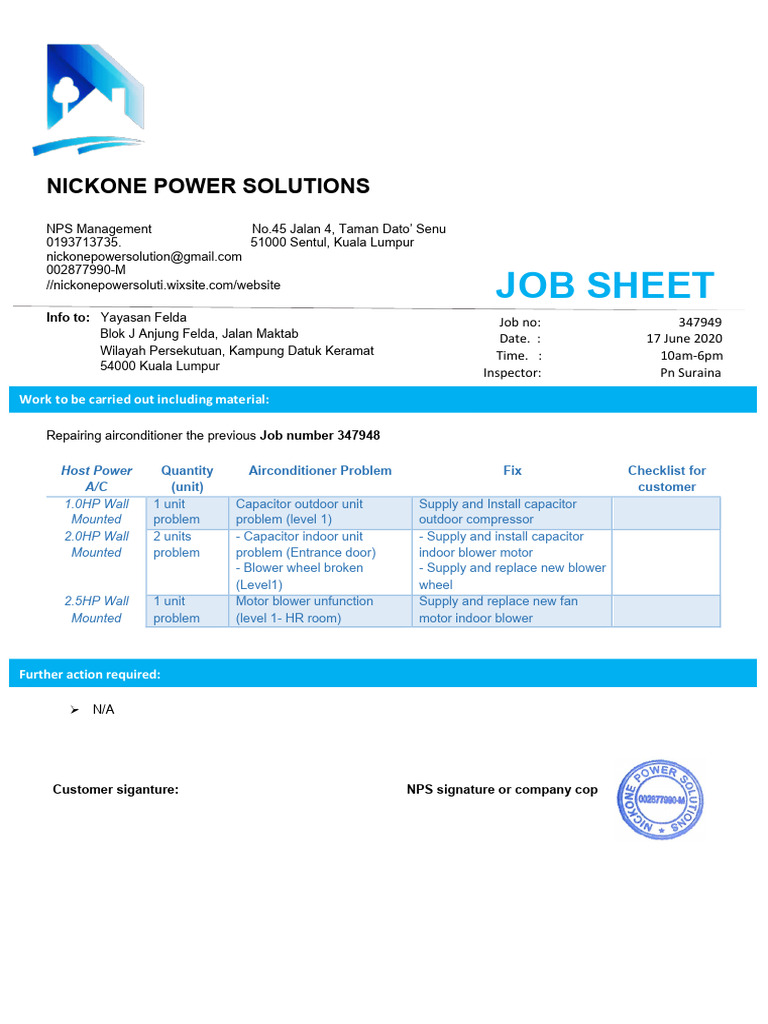 Job Sheet 347949 | PDF