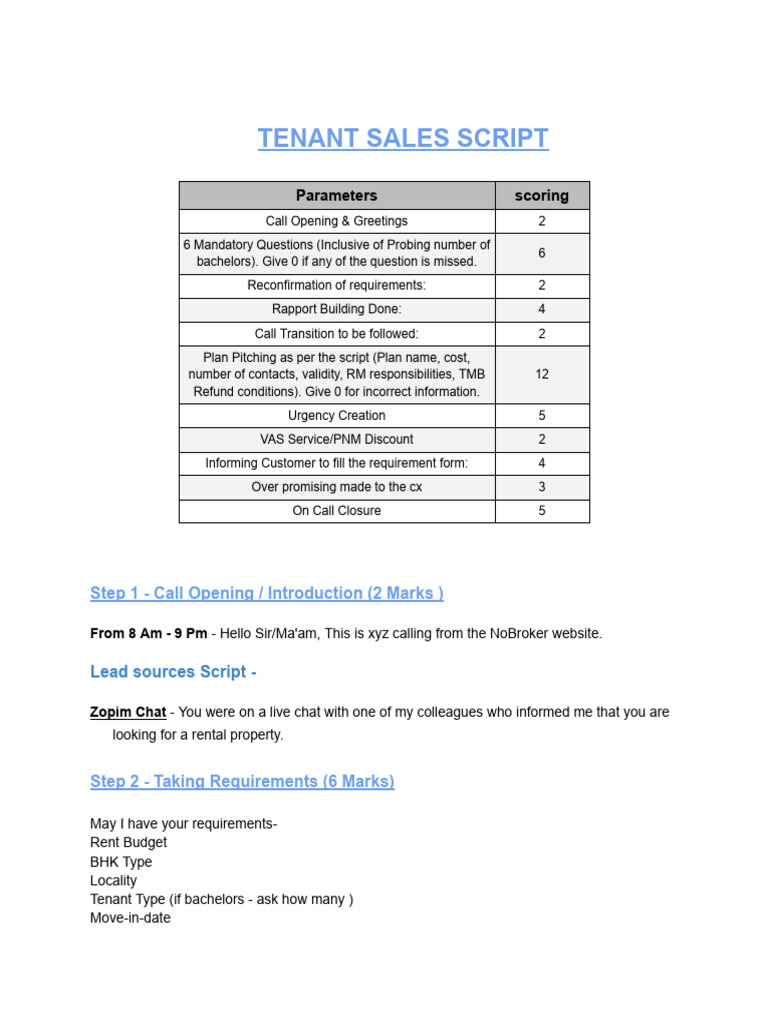 Tenant Sales Call Script Guide | PDF