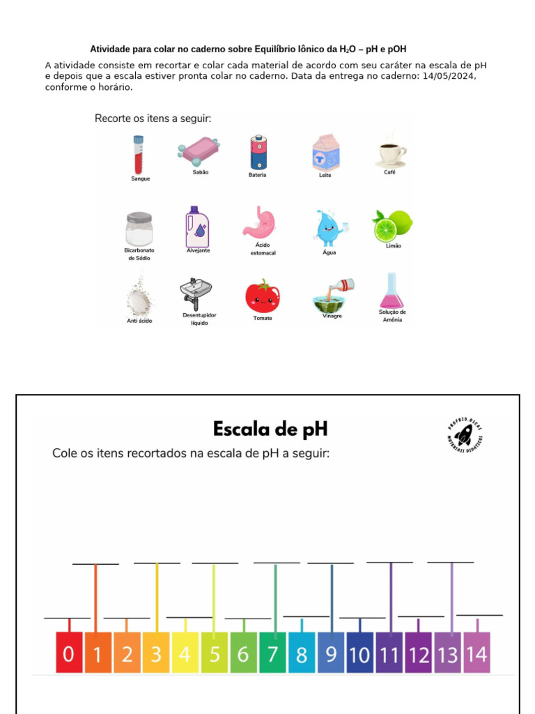 Atividade Equilíbrio Iônico- Escala de pH | PDF