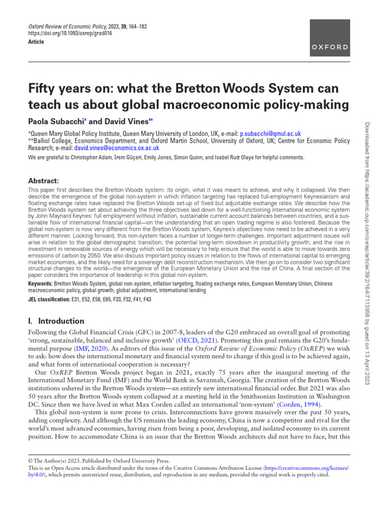 Lessons from Bretton Woods for Today | PDF | John Maynard Keynes ...