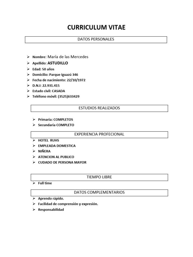 Currículum Vitae de María Astudillo | PDF