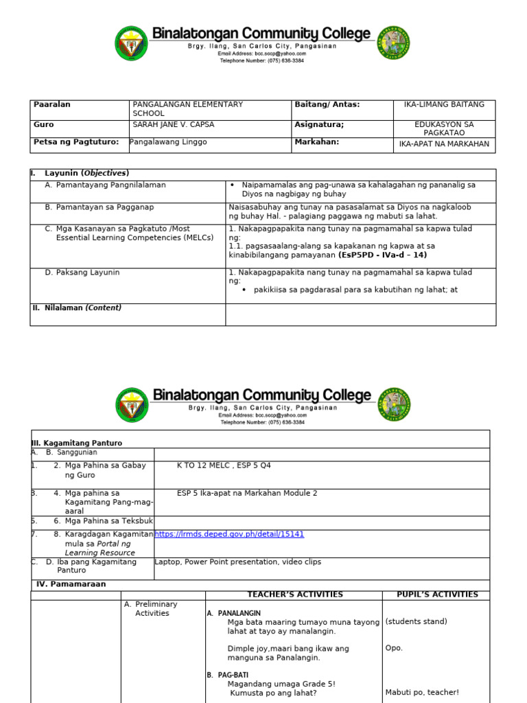 BANGHAY ARALINSA ESP-week 2 | PDF