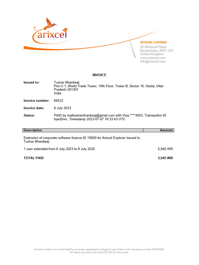 Arixcel Invoice 66522 | PDF