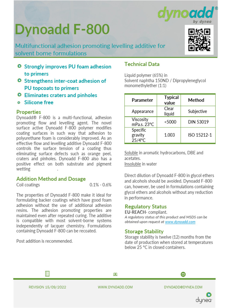 TDS Dynoadd F-800 15092022 | PDF | Polymer Chemistry | Industrial Processes