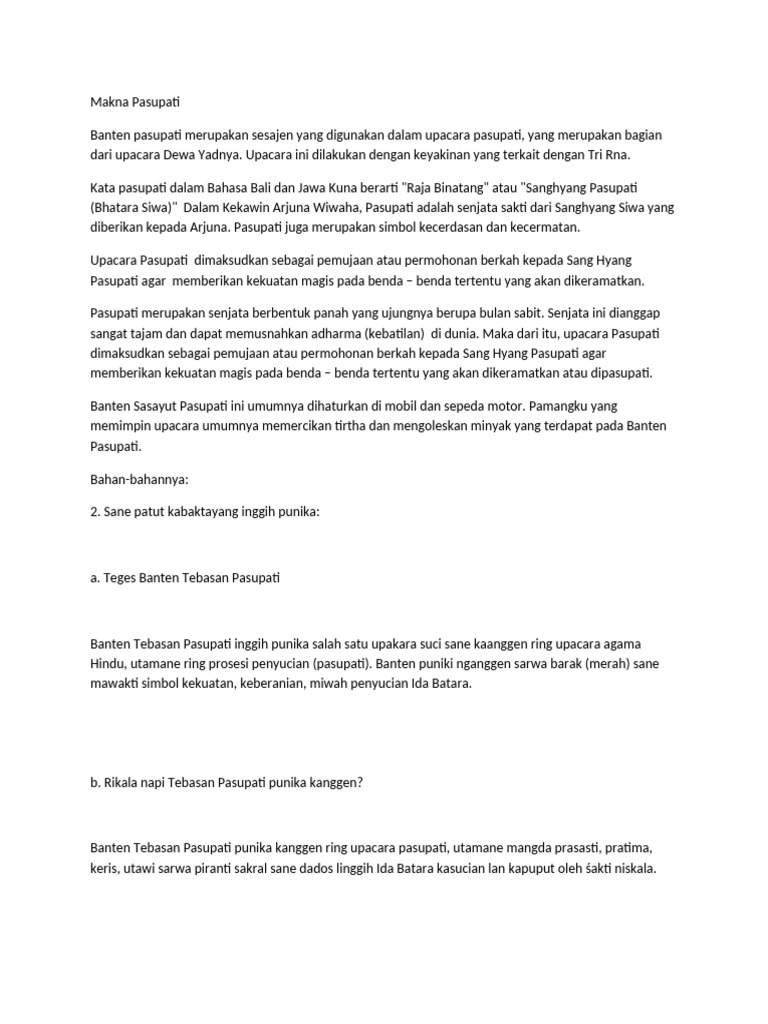 Makna Tumpek Landep Dan Banten Tebasan Sesayut Pasupati | PDF