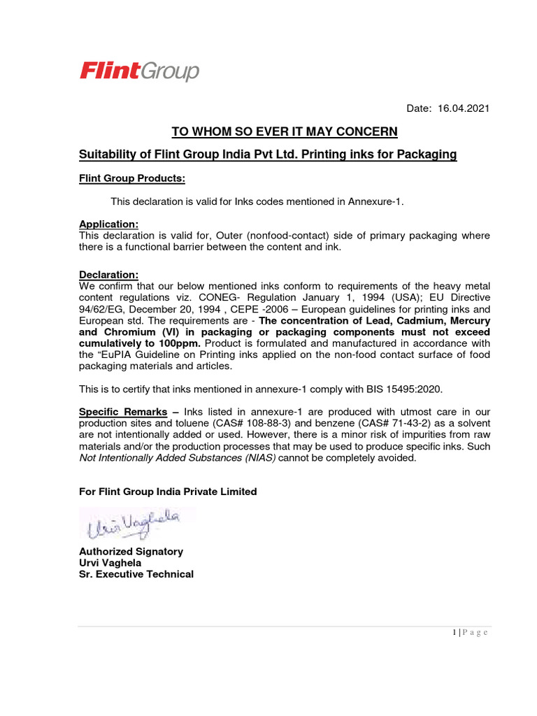 Regulatory Certificate - DHANALAKSHMI LABELS 16042021 (1) | PDF ...