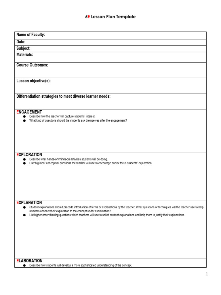 5E Lesson Planning Template 1 | PDF