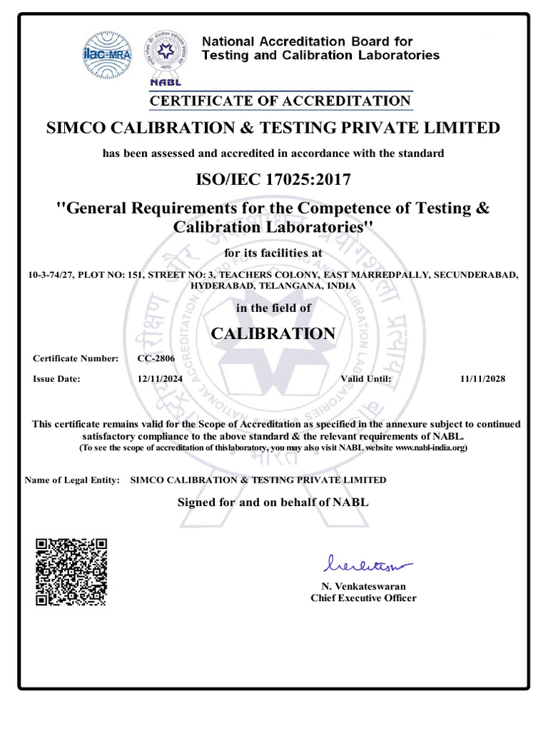 SIMCO Calibration Certificate CC-2806 | PDF