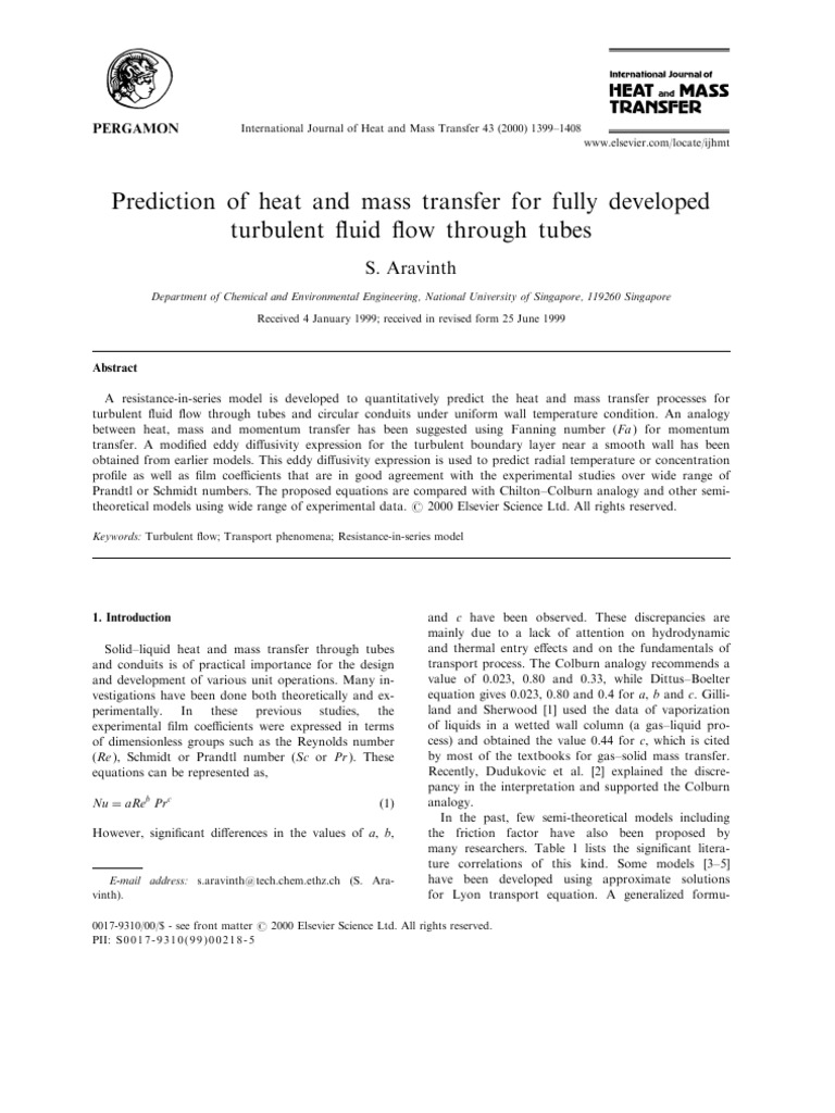 Prediction of Heat and Mass Transfer For Fully Developed Turbulent ...