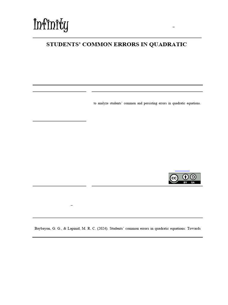 Students' Common Errors in Quadratic | PDF | Factorization | Quadratic ...