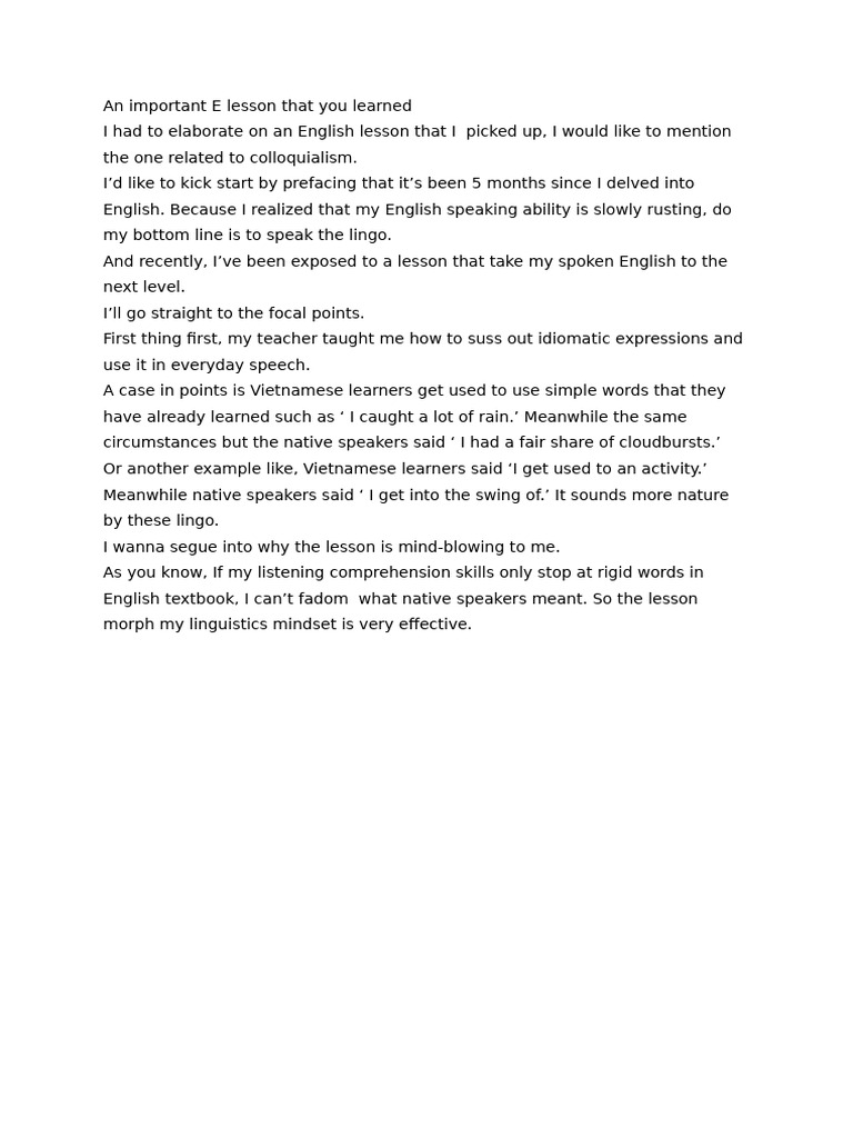 An Important E Lesson That You Learned | PDF