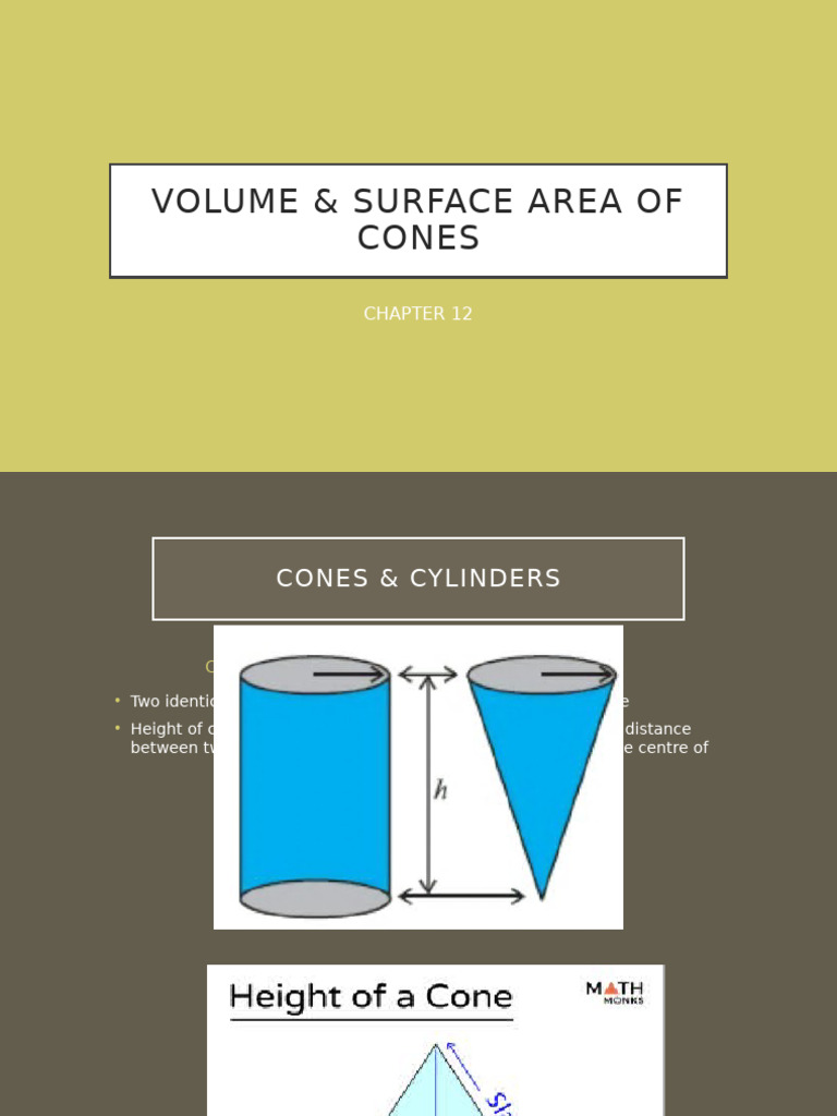 Volume & Surface Area of Cones | PDF