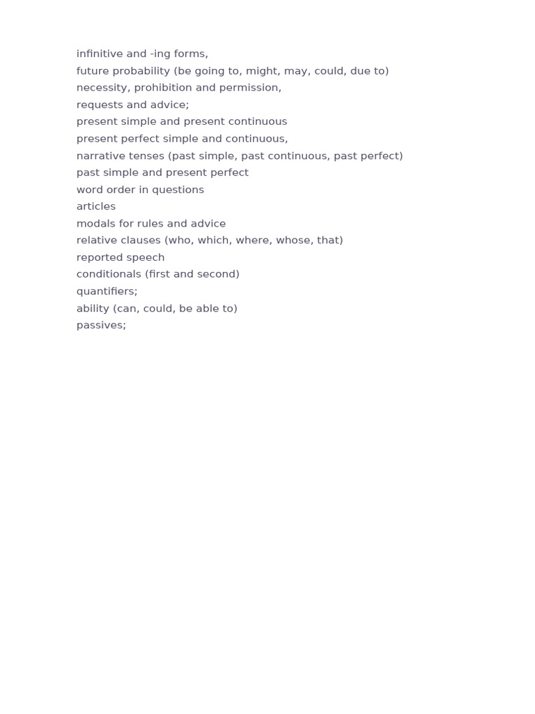 The List of Grammar Topics | PDF