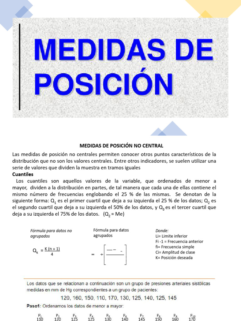 Medidas de Posicion Central | PDF | Cuantil | Estadísticas descriptivas