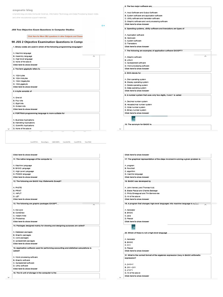 JSS Two Objective Exam Questions in Computer Studies | PDF | Operating ...