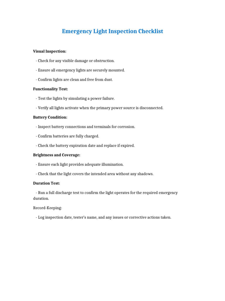 Emergency Light and Smoke Detector Checklist | PDF