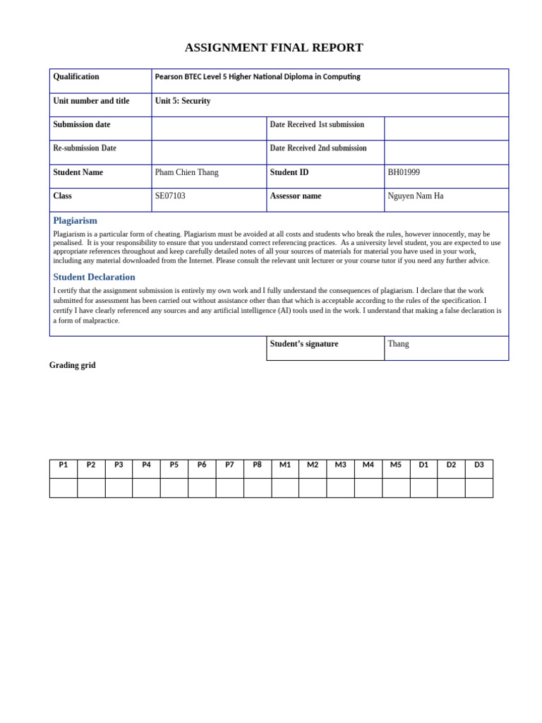 PhamChienThang BH01999 Security ASM Final2nd | PDF | Computer Network | Security