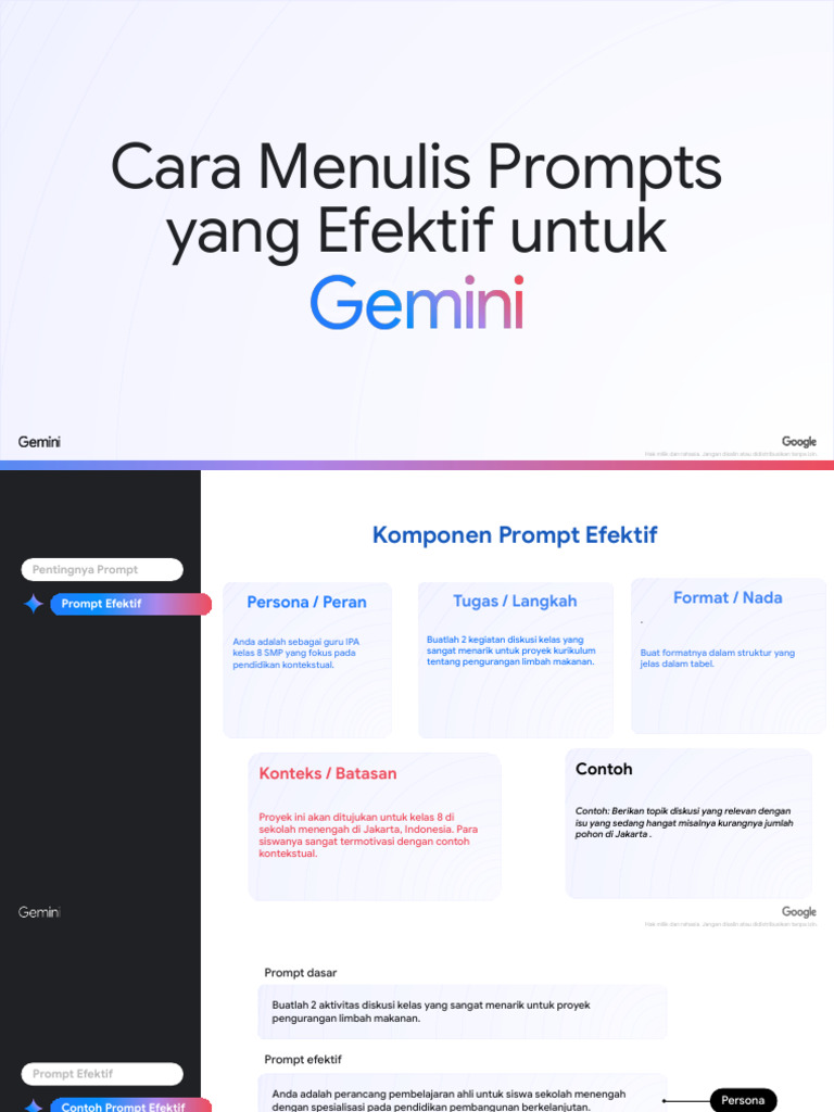 a7f3f0a7-ab0a-4de1-b724-794c9e27bf6d-Salinan 6_ Cara Menulis Prompts yang Efektif untuk Gemini | PDF