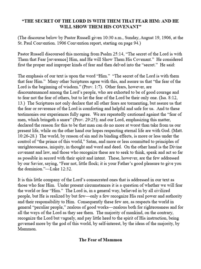 The Secret of The Lord - C T RUSSELL - 559 | PDF | Jesus | Sin