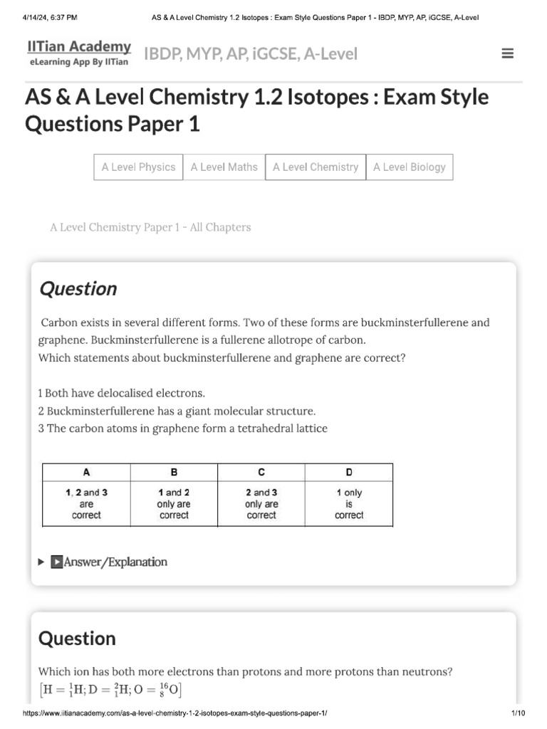 9701 Chemistry MCQ ch1 Topical Practice 2 | PDF