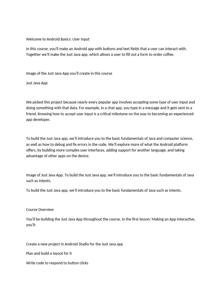 Welcome To Android Basics, User Input | PDF | Mobile App | Java ...