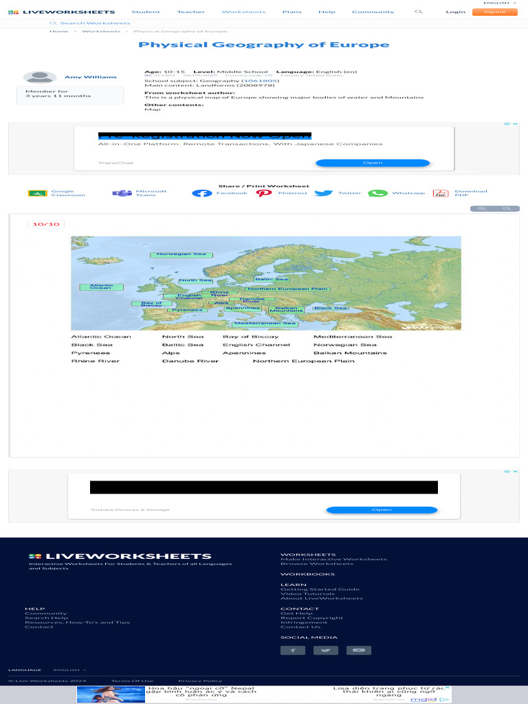 Physical Geography of Europe Worksheet | PDF | Earth Sciences