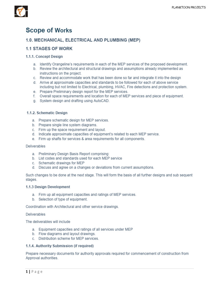 MEP Design - Scope of Works | PDF | Air Conditioning | Building Technology