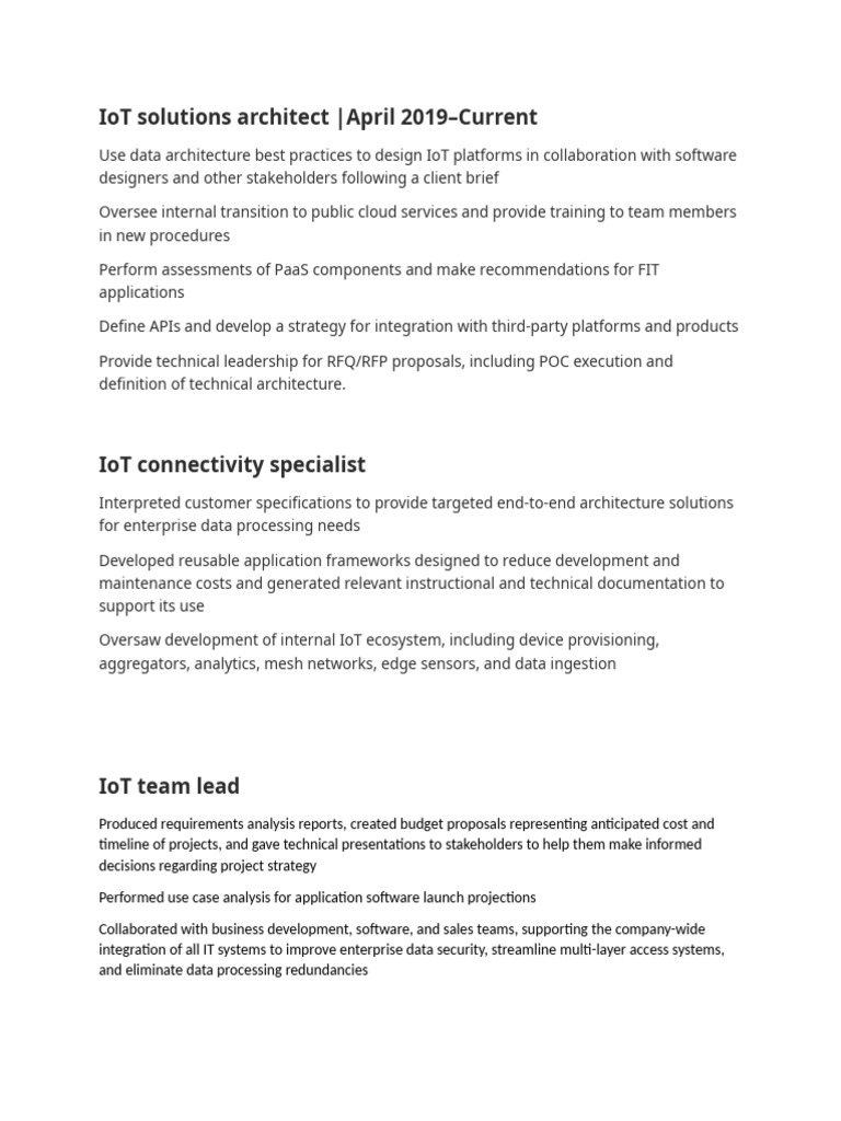 IOT Skill For Resume | PDF | Internet Of Things | Software