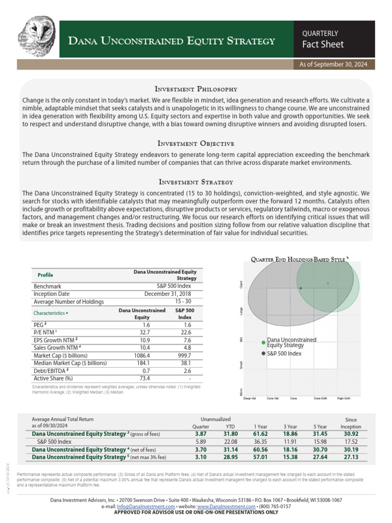 Dana Unconstrained Equity Fact Sheet Q3 2024 | PDF | Investment Management | Investing