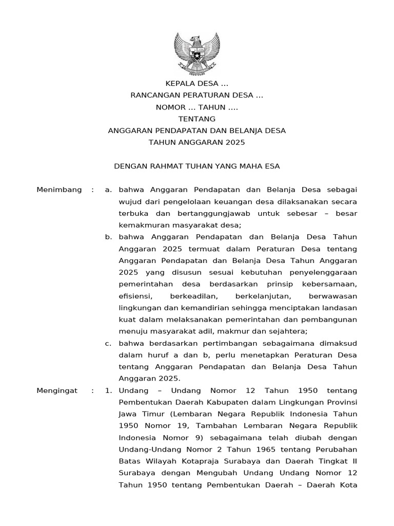 APBDes 2025: Rancangan Peraturan Desa | PDF