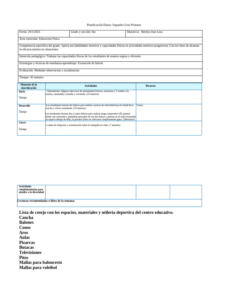 Planificación Diari | PDF