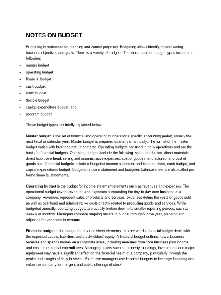Notes On Budgets Module 6 Pdf Budget Expense