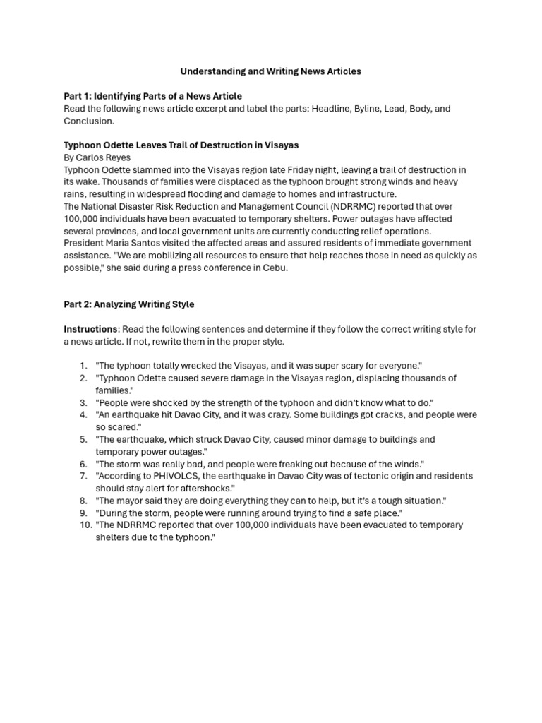 Understanding and Writing News Articles | PDF