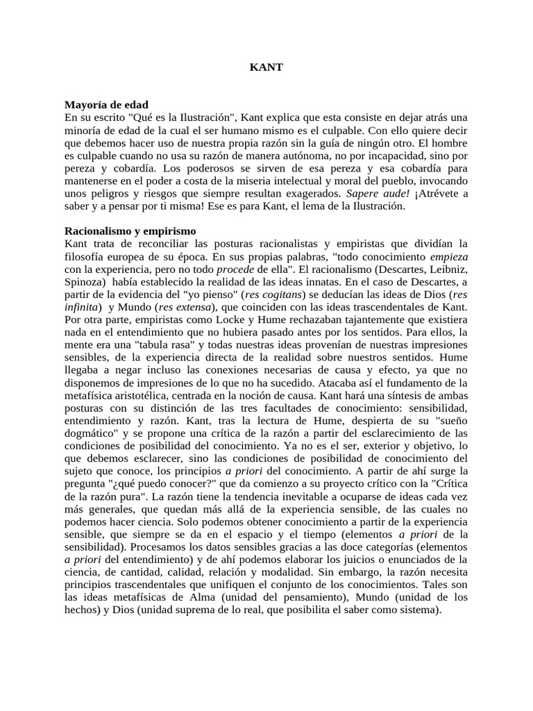 Kant Resumen Febrero 2025 | PDF | Immanuel Kant | Metafísica