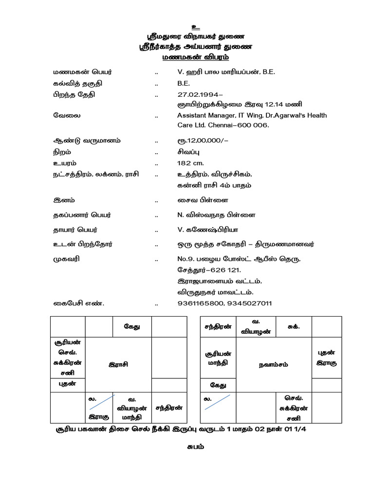 Visu Son Jadhagam | PDF