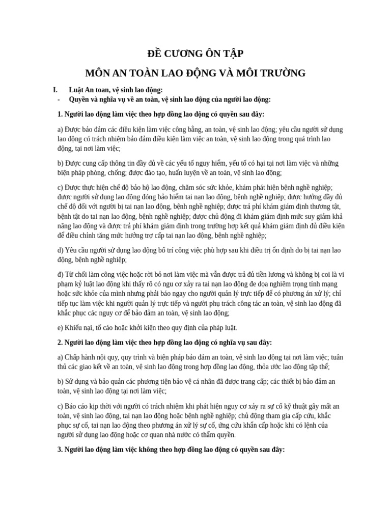 Đề ôn thi cuối kì môn ATLĐ - iuh | PDF
